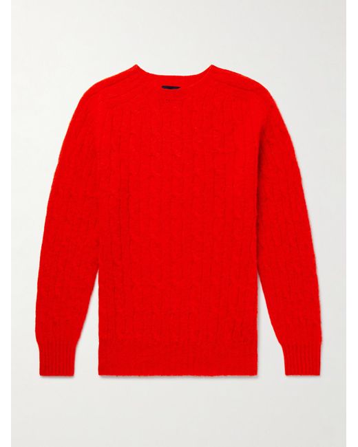 Drake's Cable-Knit Shetland Wool Sweater in Red for Men | Lyst UK