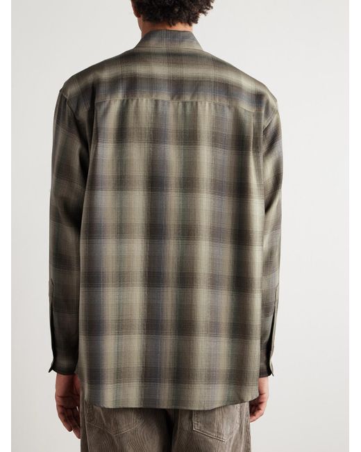 AURALEE Checked Wool Shirt in Grey for Men | Lyst UK