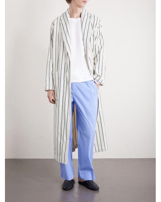 Tekla Belted Striped Organic Cotton-terry Robe in White for Men | Lyst UK