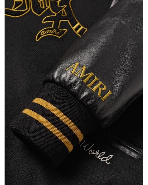 Amiri Appliquéd Wool-blend And Full-grain Leather Varsity Jacket in ...