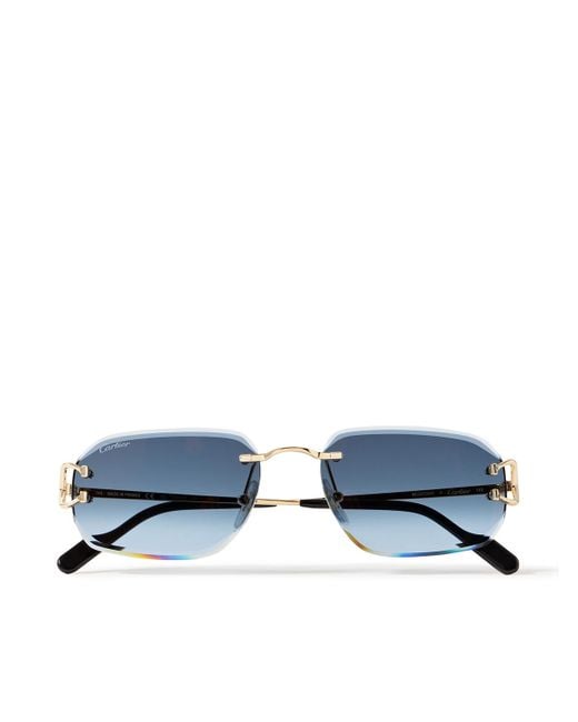 Cartier Signature C Rimless Rectangular-Frame-Tone Sunglasses in Blue ...