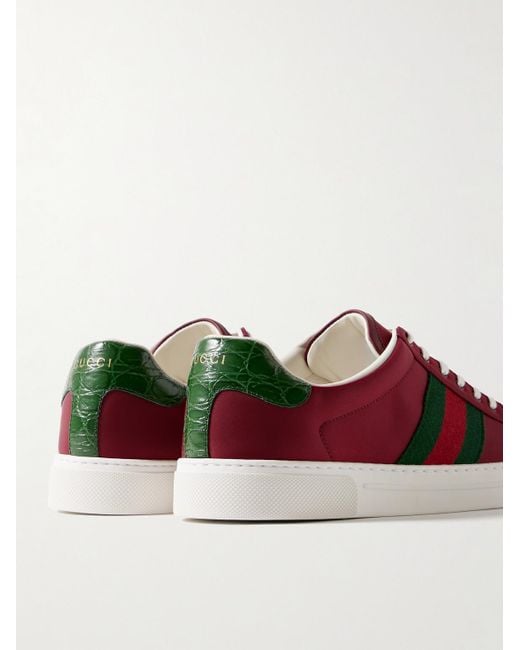Gucci Ace Croc-effect Leather And Webbing-trimmed Twill Sneakers in Red ...
