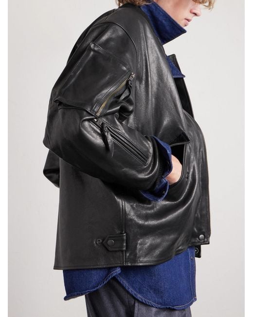 Beams Plus Leather Bomber Jacket in Black for Men | Lyst UK