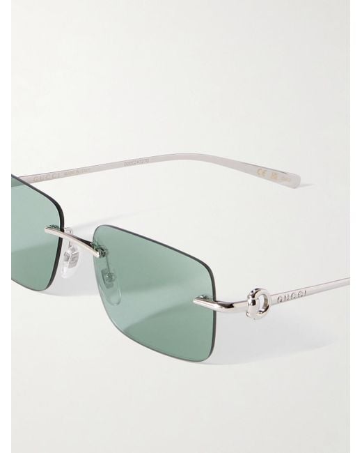 Gucci Rimless Rectangular-frame Silver-tone Sunglasses in Green for Men ...