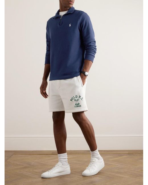 Polo Ralph Lauren Wimbledon Appliquéd Logo-embroidered Cotton-piqué Half-zip Sweater in Blue for ...