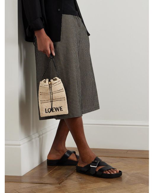 Loewe Paula's Ibiza Leather-trimmed Embroidered Raffia Messenger Bag in ...