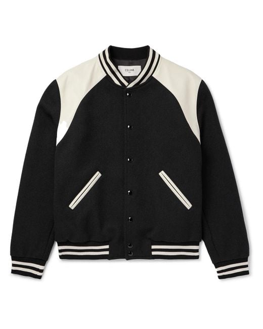 Celine Teddy Striped Colour-Block Leather-Trimmed Virgin Wool-Blend ...