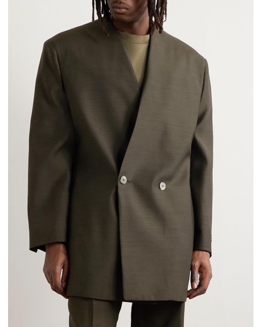 Fear Of God Oversized Logo-Appliquéd Double-Breasted Wool And Silk ...