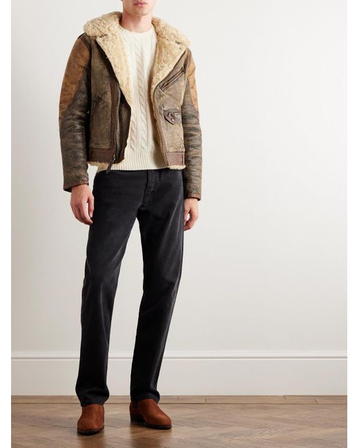 Polo Ralph Lauren Shearling-lined Panelled-leather Biker Jacket in Brown for Men | Lyst UK