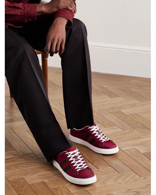 Gucci Ace Croc-effect Leather And Webbing-trimmed Twill Sneakers in Red ...