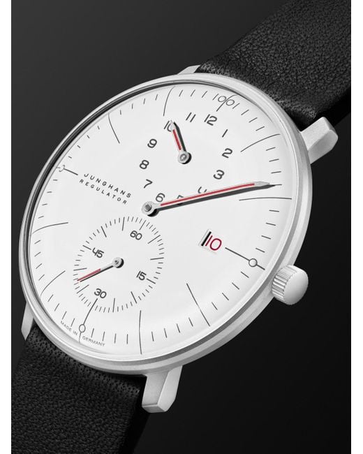 Junghans Max Bill Regulator Bauhaus Automatic 40mm Stainless Steel And Leather Watch in Black ...