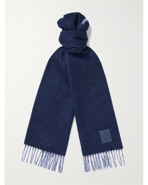 Loewe Logo-Appliquéd Fringed Wool And Cashmere-Blend Scarf in Blue for ...