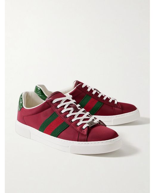 Gucci Ace Croc-effect Leather And Webbing-trimmed Twill Sneakers in Red ...