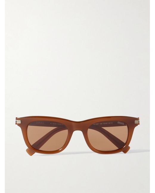 ZEGNA D-Frame Acetate Sunglasses in Brown for Men | Lyst UK