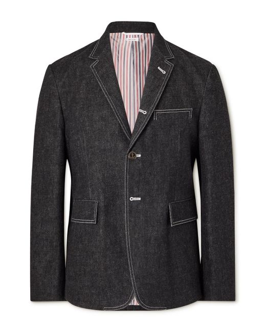 Thom Browne Slim-Fit Washed-Denim Suit Jacket in Black for Men | Lyst
