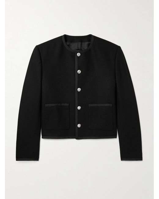 Celine Slim-Fit Cropped Webbing-Trimmed Cashmere-Felt Jacket in Black ...