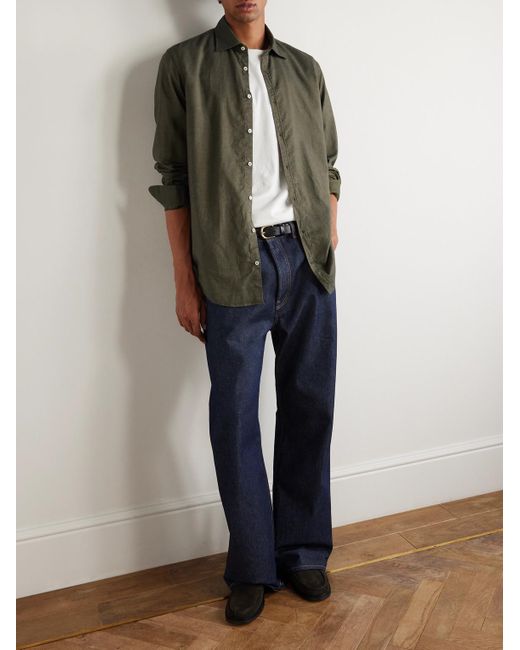 Massimo Alba Genova Cutaway-collar Cotton-chambray Shirt in Green for ...