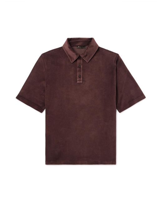 Loro Piana Cotton And Silk-Blend Velour Polo Shirt in Red for Men | Lyst