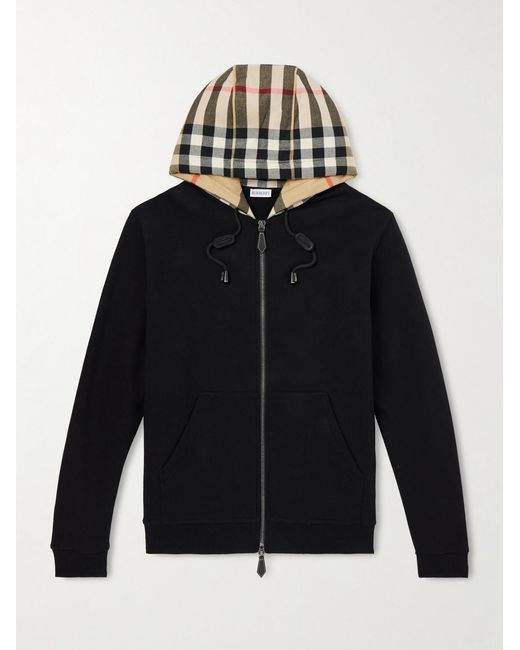 Burberry Checked Cotton-jersey Zip-up Hoodie in Blue for Men | Lyst UK