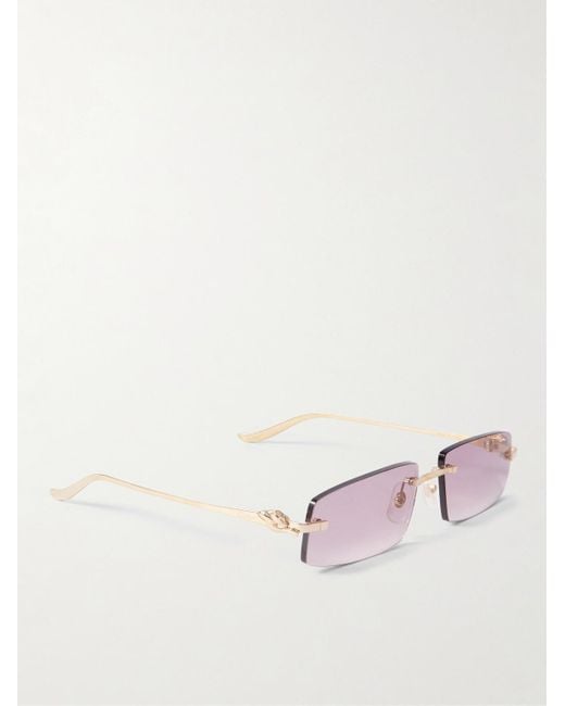 Cartier Panthère Rimless Rectangular-frame Gold-tone Sunglasses in ...