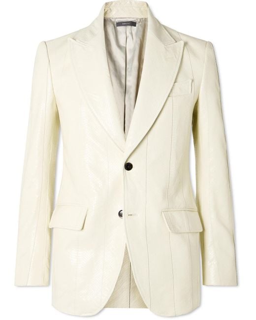 Tom Ford Slim-fit Snake-effect Leather Blazer in Natural for Men | Lyst