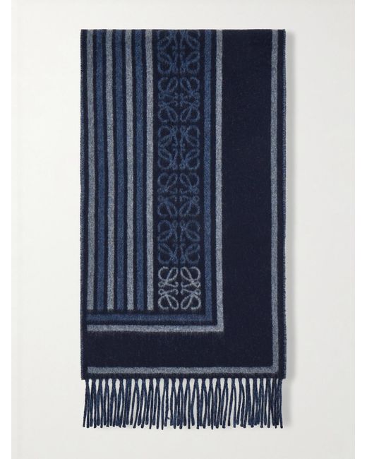 Loewe Fringed Wool And Cashmere-Blend Scarf in Blue for Men | Lyst UK