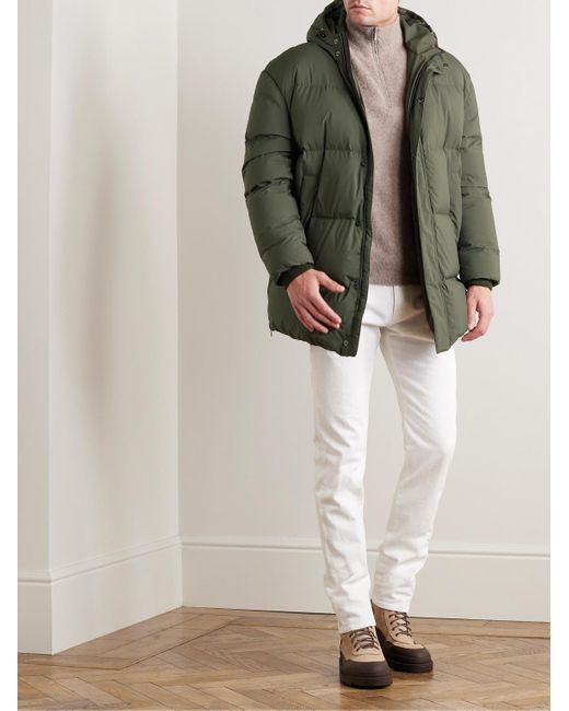 Canali Leather-trimmed Quilted Shell Hooded Down Jacket in Green for ... Canali Leather-trimmed Quilted Shell Hooded Down Jacket in Green for ...