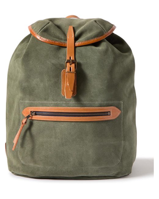 Bleu De Chauffe Camp Leather-Trimmed Suede Backpack in Green for Men | Lyst