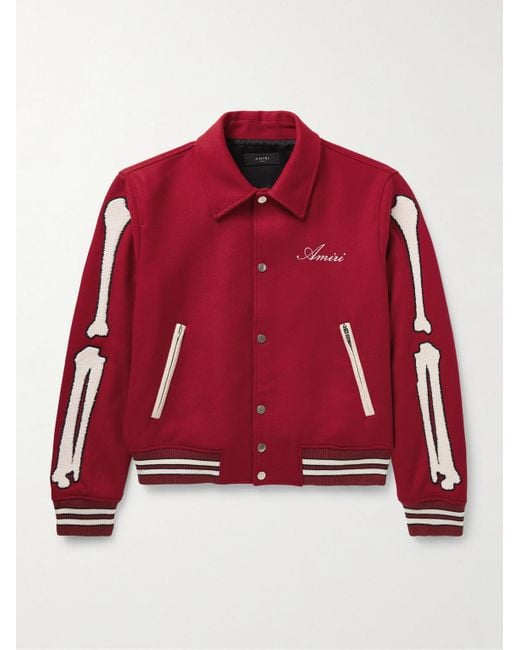 Amiri Bones Leather-Trimmed Appliquéd Melton Wool-Blend Twill Varsity ...