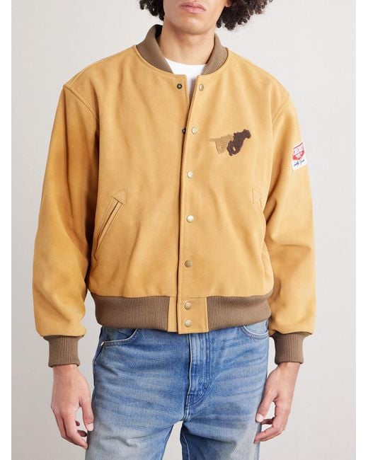 CHERRY LA Wrangler Logo-appliquéd Embroidered Suede Jacket in Natural ...