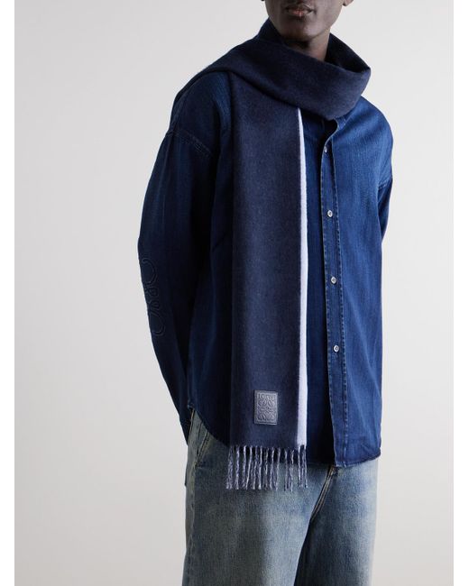 Loewe Logo-Appliquéd Fringed Wool And Cashmere-Blend Scarf in Blue for ...