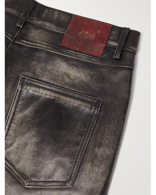 424 Slim-fit Straight-leg Leather Trousers in Grey for Men | Lyst UK