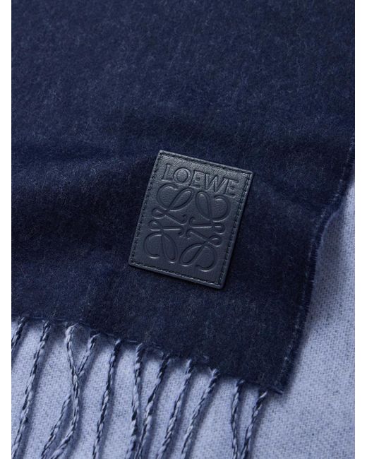 Loewe Logo-Appliquéd Fringed Wool And Cashmere-Blend Scarf in Blue for ...