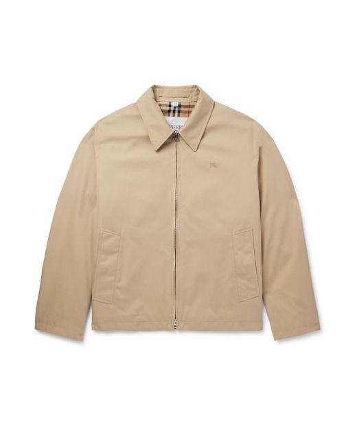 Burberry Logo-Embroidered Cotton-Gabardine Harrington Jacket in Natural ...
