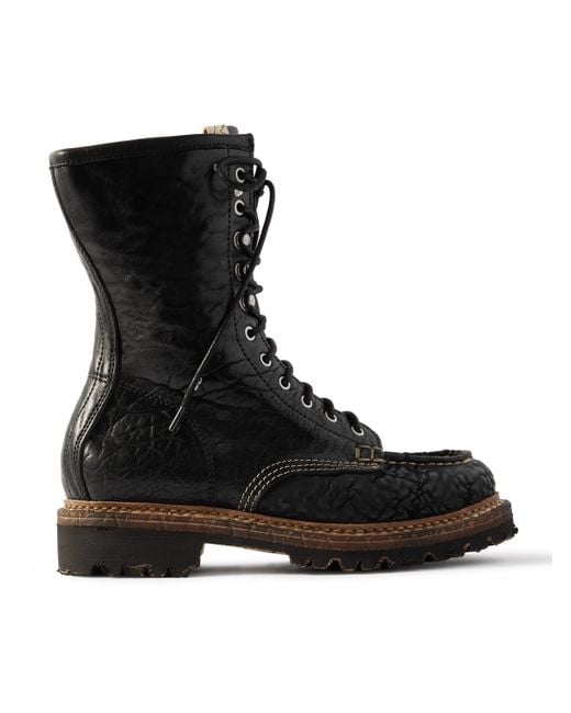 Visvim Hi-folk Scout Moc Textured-leather Boots in Black for Men | Lyst
