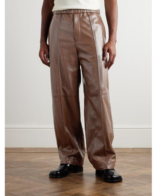 Jil Sander Straight Leg Glossed Textured Leather Trousers in Brown for Men Lyst UK