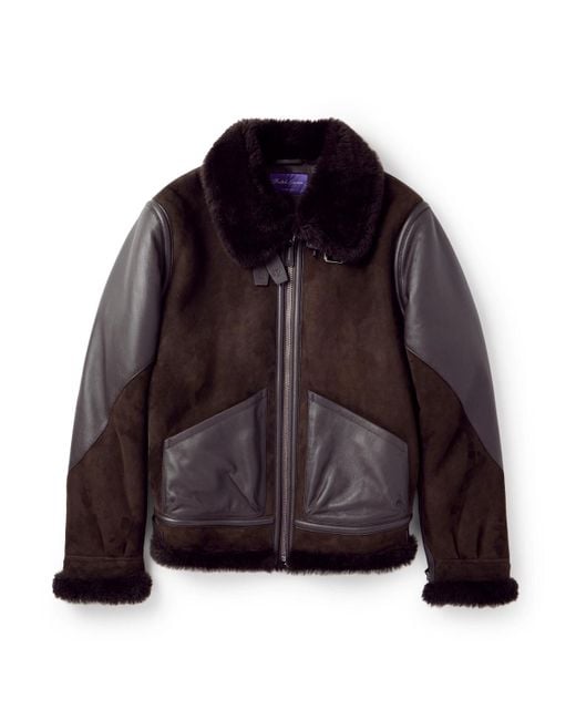 Ralph Lauren Lutton Aviator Leather-Trimmed Shearling Jacket in Purple ...