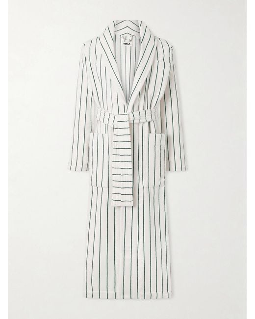 Tekla Belted Striped Organic Cotton-terry Robe in White for Men | Lyst UK