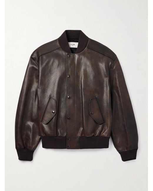 Celine Teddy Full-Grain Leather Bomber Jacket in Black for Men | Lyst UK