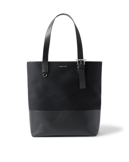 McQueen T-Bar Leather-Trimmed Twill Tote Bag in Black for Men | Lyst