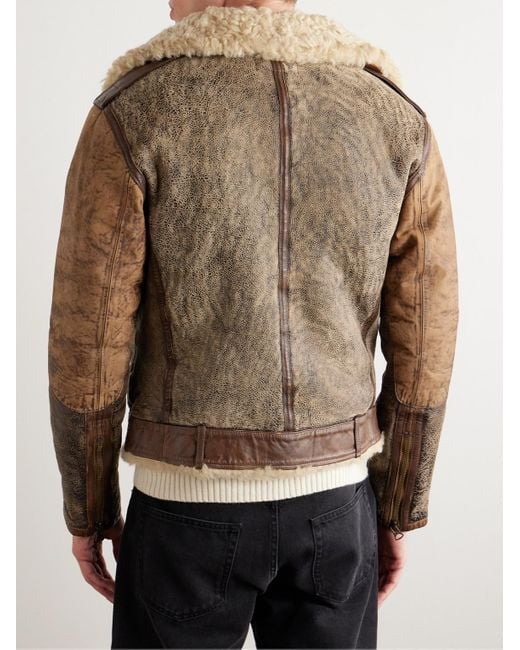 Polo Ralph Lauren Shearling-lined Panelled-leather Biker Jacket in Brown for Men | Lyst UK