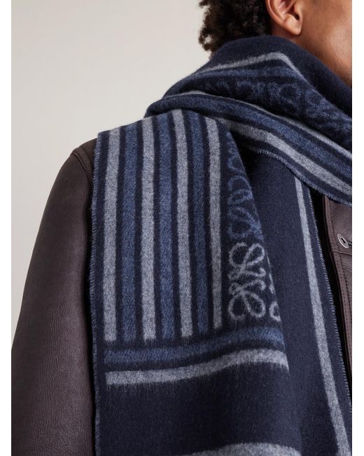 Loewe Fringed Wool And Cashmere-Blend Scarf in Blue for Men | Lyst UK