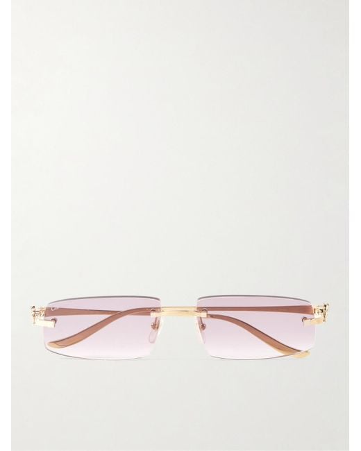 Cartier Panthère Rimless Rectangular-frame Gold-tone Sunglasses in ...