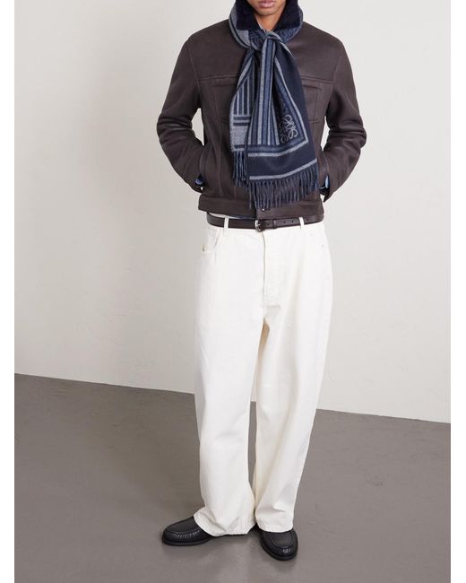Loewe Fringed Wool And Cashmere-Blend Scarf in Blue for Men | Lyst UK
