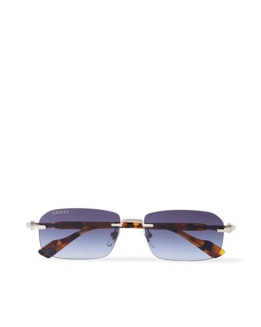 Gucci Rimless Rectangular-frame Silver-tone And Tortoiseshell Acetate Sunglasses in Blue for Men ...
