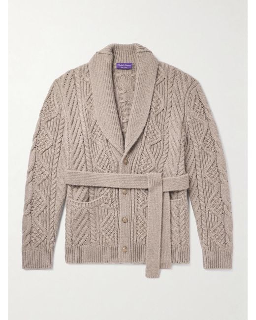 Ralph Lauren Shawl-collar Belted Cable-knit Cashmere Cardigan in Natural for Men | Lyst UK
