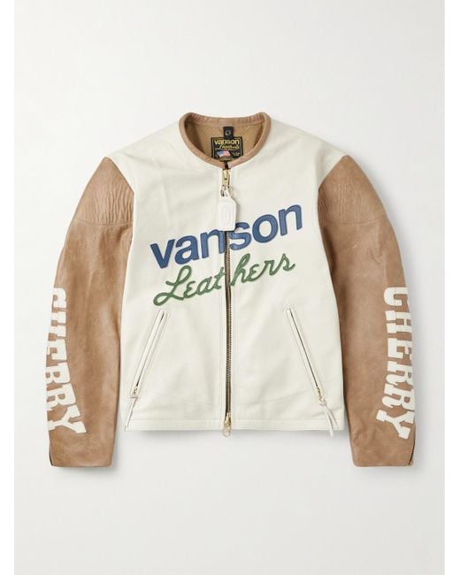 CHERRY LA Vanson Logo-Appliquéd Full-Grain Leather Jacket in Natural for Men | Lyst UK