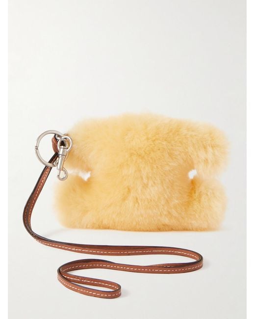Celine Triomphe Shearling And Leather Keyring in White for Men | Lyst UK