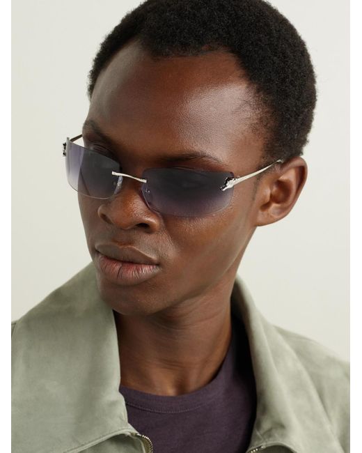 Cartier Rimless Square-Frame-Tone Sunglasses in Blue for Men | Lyst UK