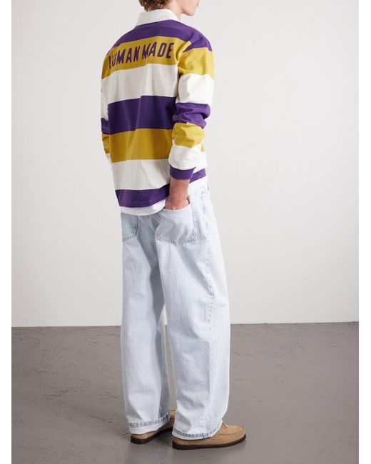 Human Made Logo-appliquéd Striped Cotton-jersey Polo Shirt in Grey for ...